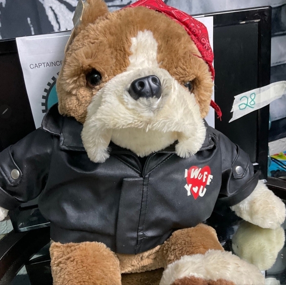 Toys | Dan Dee Bulldog Biker Plush Dog Faux Leather Jacket Red Bandana ...